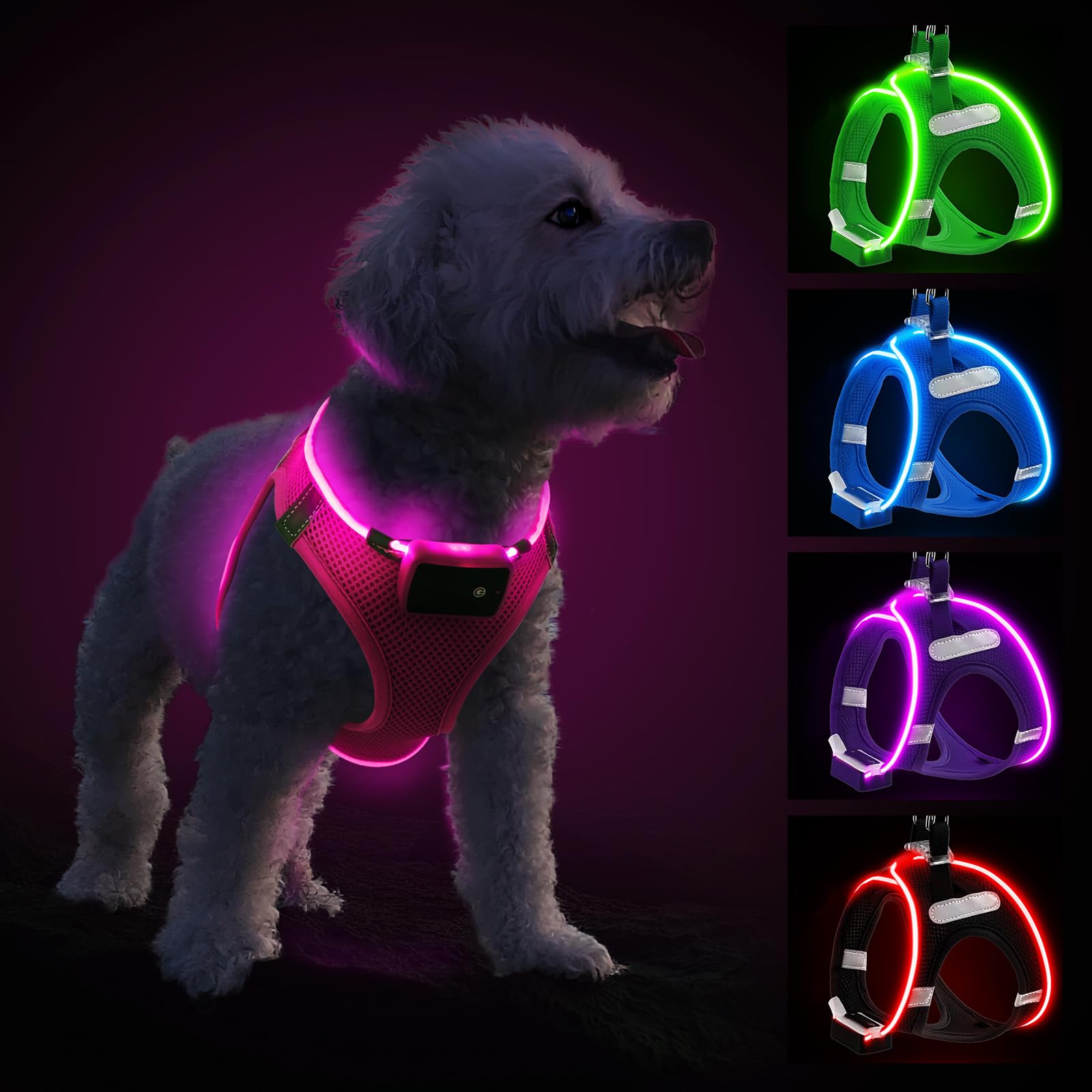 Light Up Dog Harness, Rechargeable LED Dog Harness for Puppy Small ...