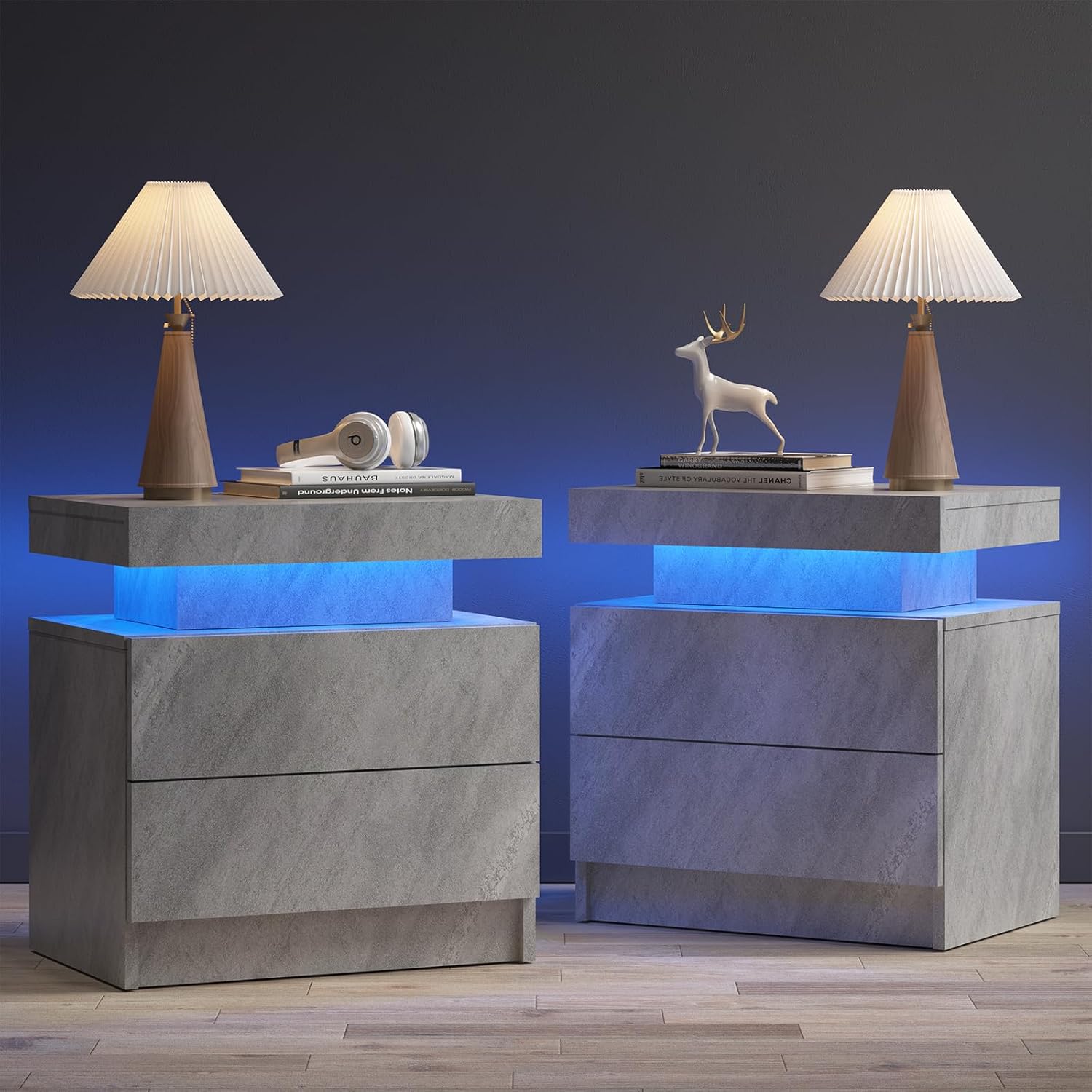 Amazon.com: DobleCliCli LED End Table Set of 2 Modern Bedside Table ...