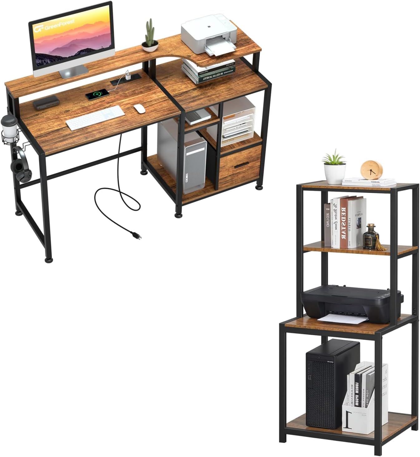 Amazon.com: GreenForest 55 inch Computer Desk with Storage Drawers and ...