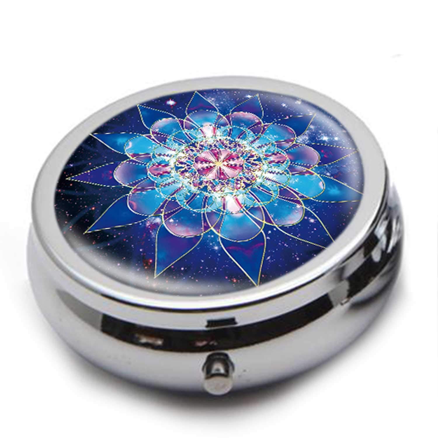 Amazon.com: Round Stainless Steel Pill Box Case -Starry Background Blue ...