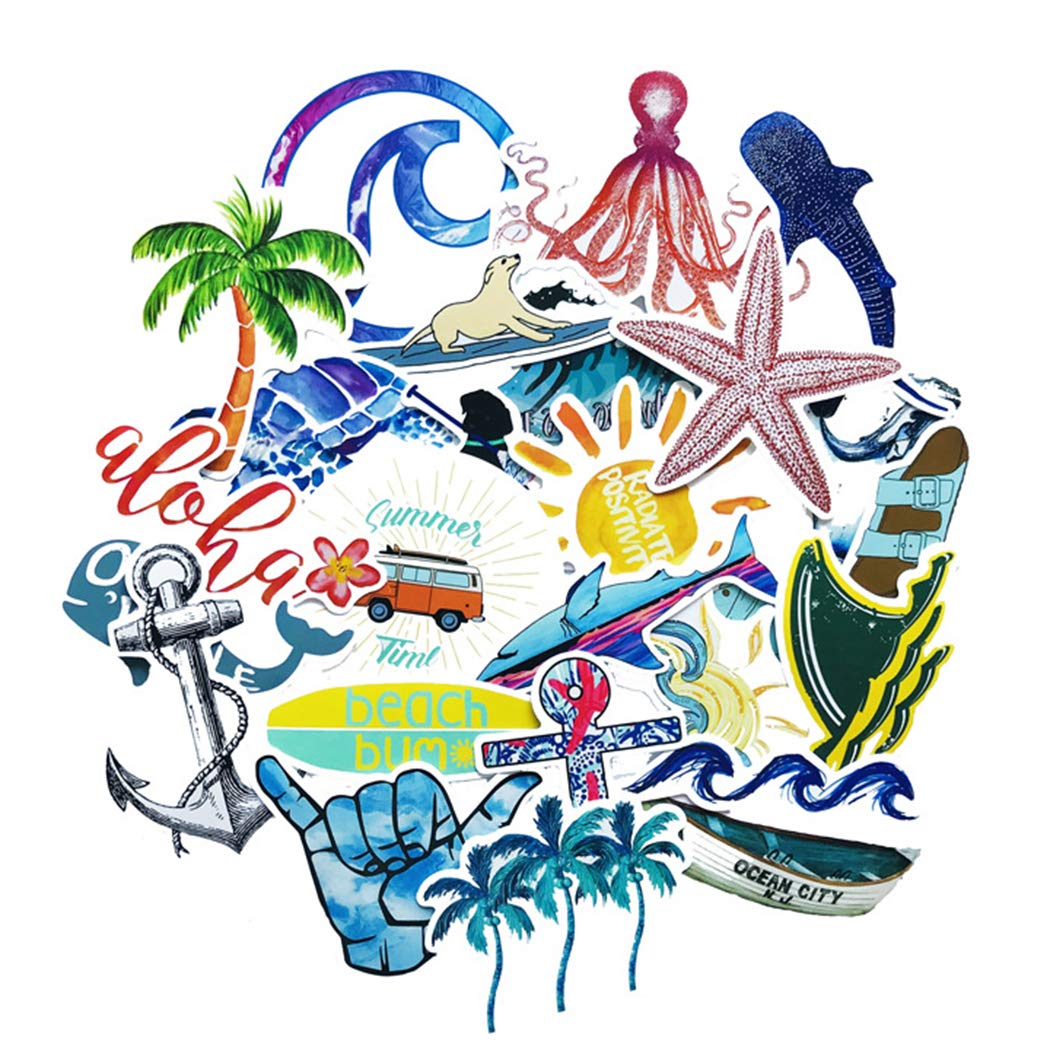 Beach Stickers 50pcs Blue Surfing Waves Fresh Lively Turtle Laptop ...