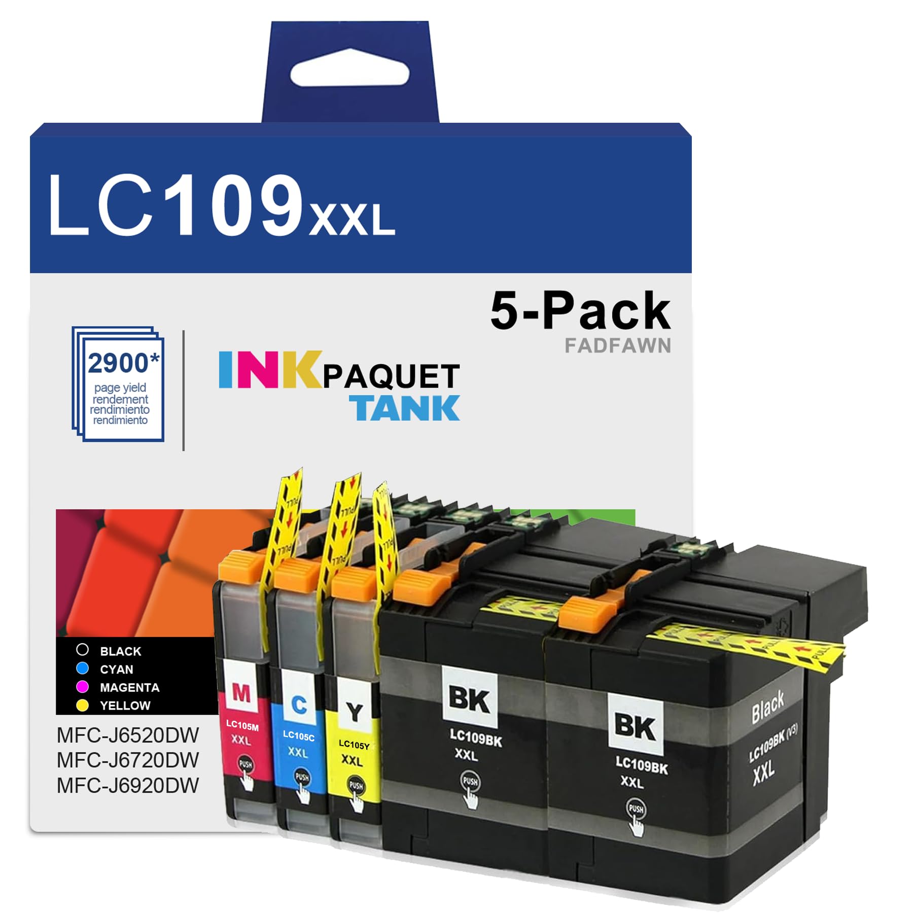 Amazon.com: LC109 XXL Super High Yield Ink Cartridges (5-Pack,2BK/1C/1M ...