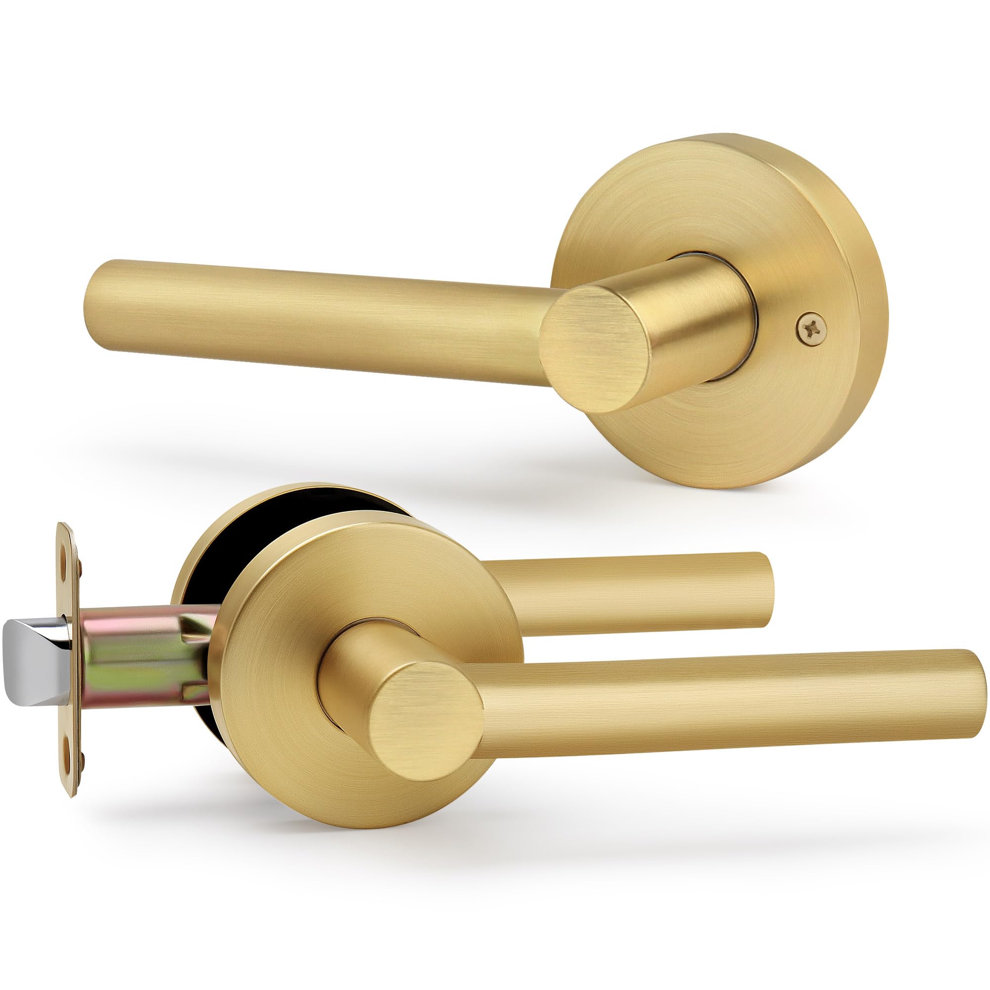 Brushed Gold No Lock Passage Door Handle, Round Design Non-Locking ...