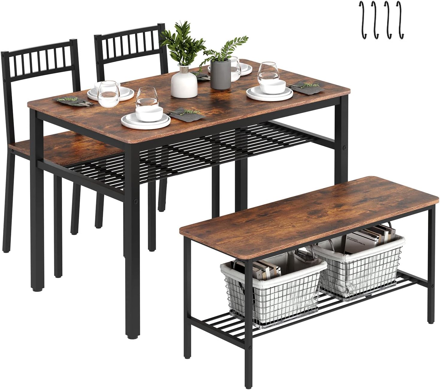 Amazon.com - FUIKEING Rustic Brown Dining Table Set for 4, Kitchen ...