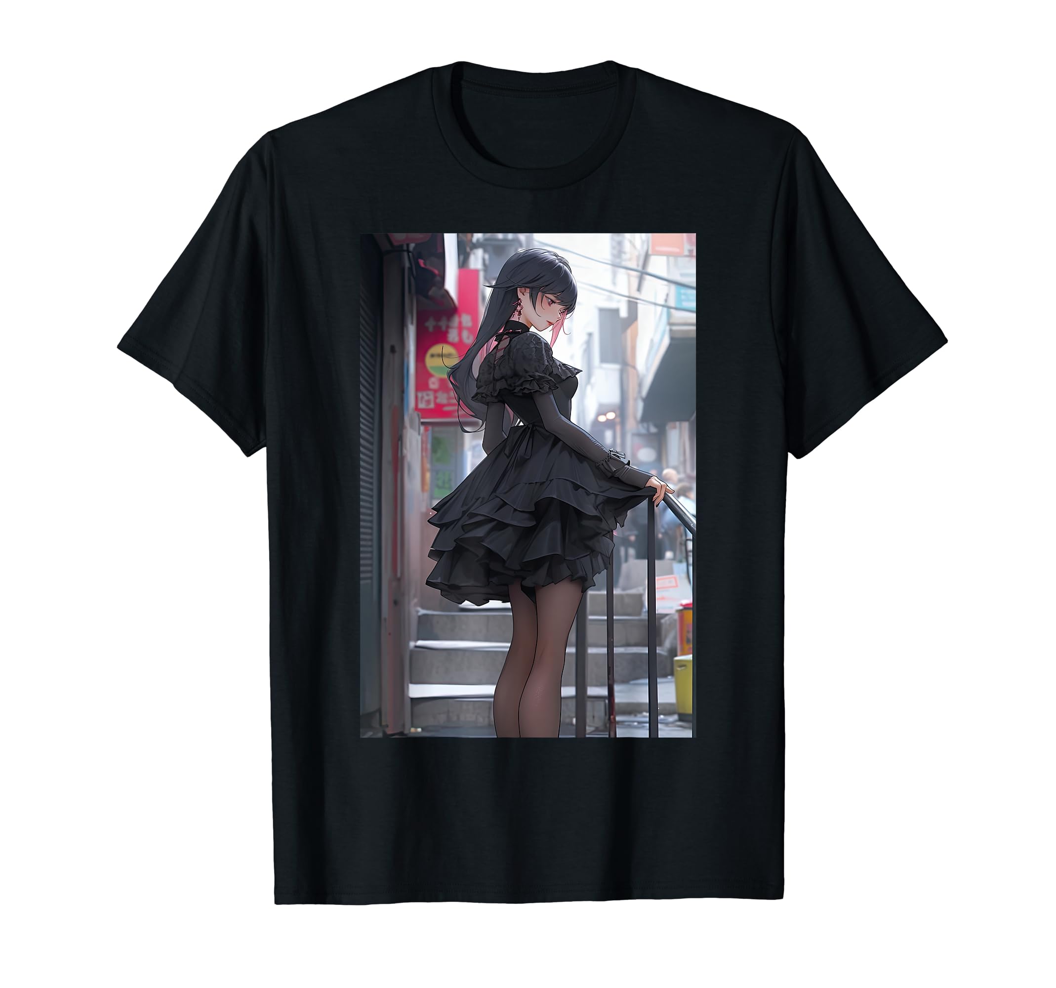 Amazon | アニメ Waifu ゴスガール ピンナップ Tシャツ | Tシャツ・カットソー 通販