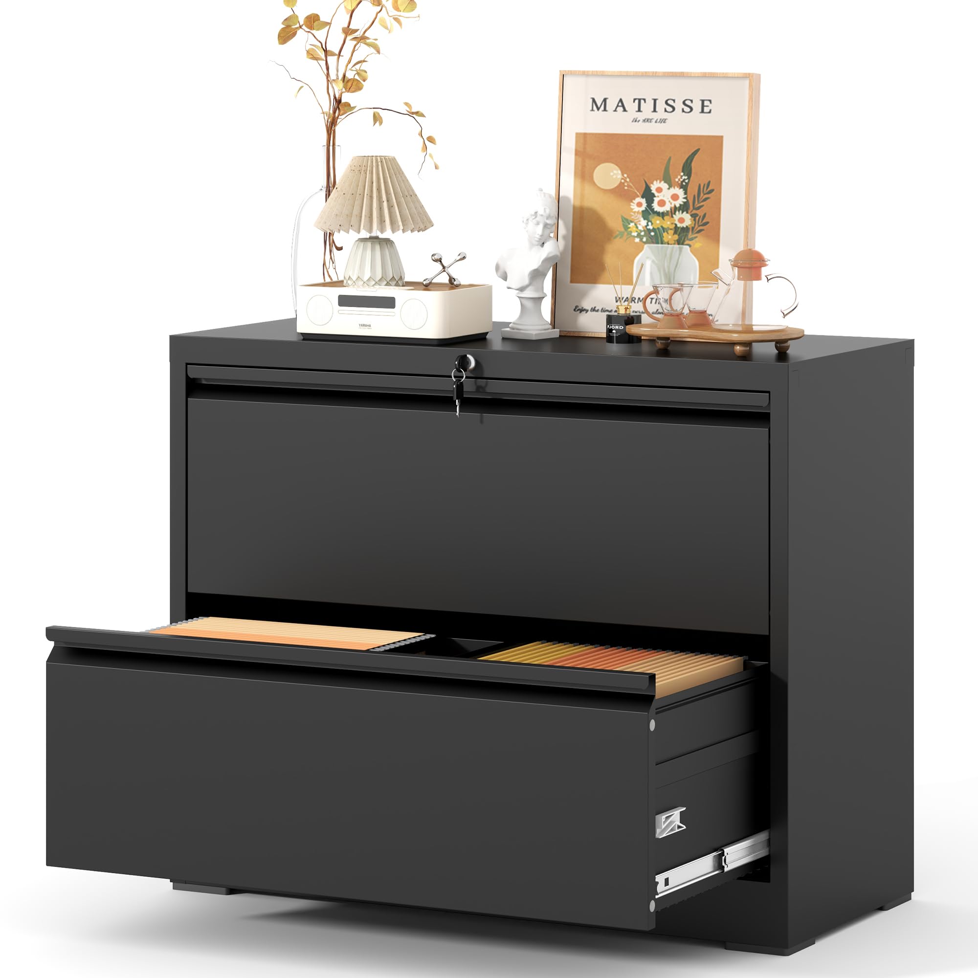 2 Drawer Lateral File Cabinet with Lock, Metal Lateral Filing Cabinet ...