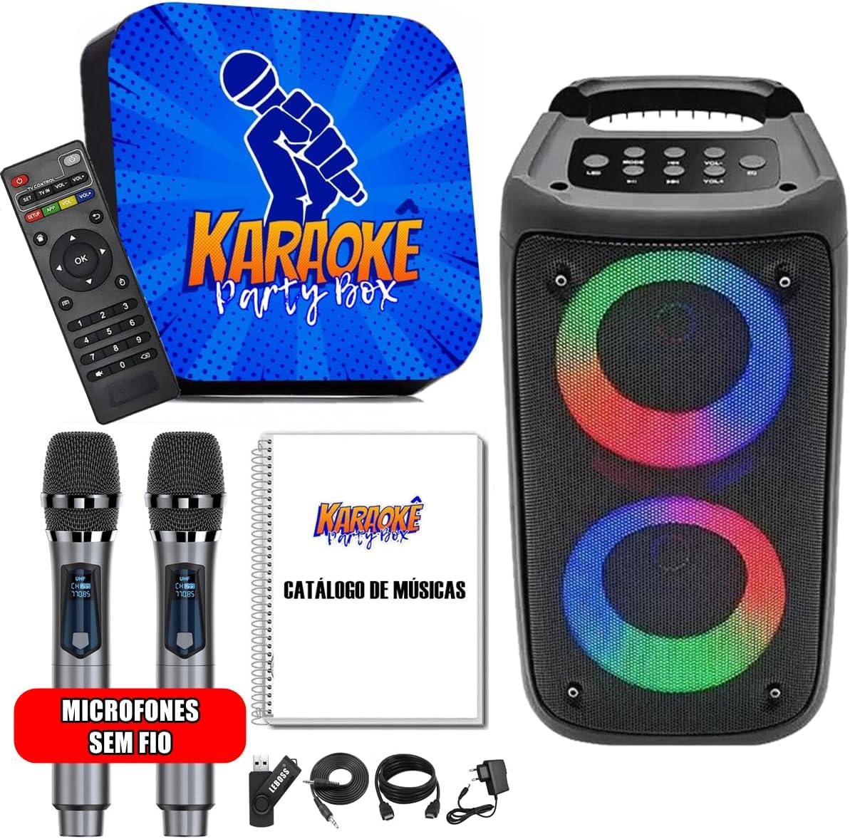 Karaoke Party Box Profissional Azul +2 Microfones Sem Fio +Caixa De Som ...