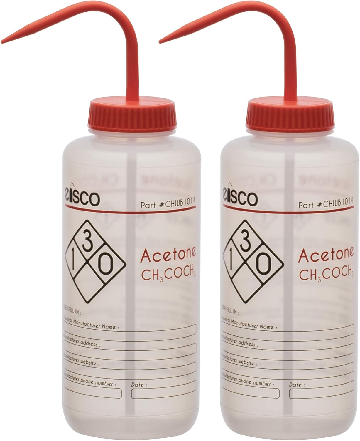 EISCO 2PK Wash Bottle for Acetone, 1000ml - Labeled with Color Coded ...