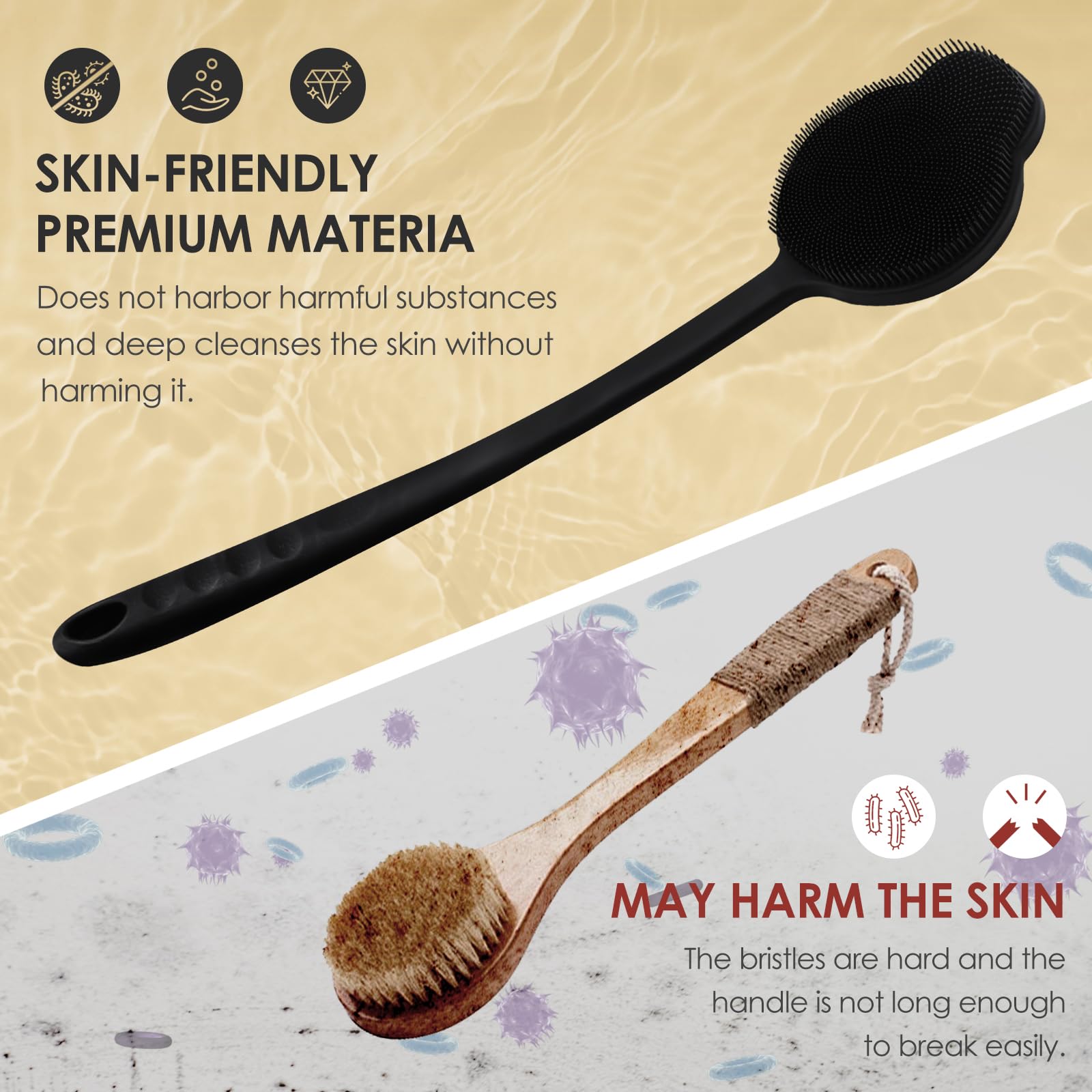 Snapklik.com : Silicone Back Scrubber For Shower, Upgrade Long Handle ...