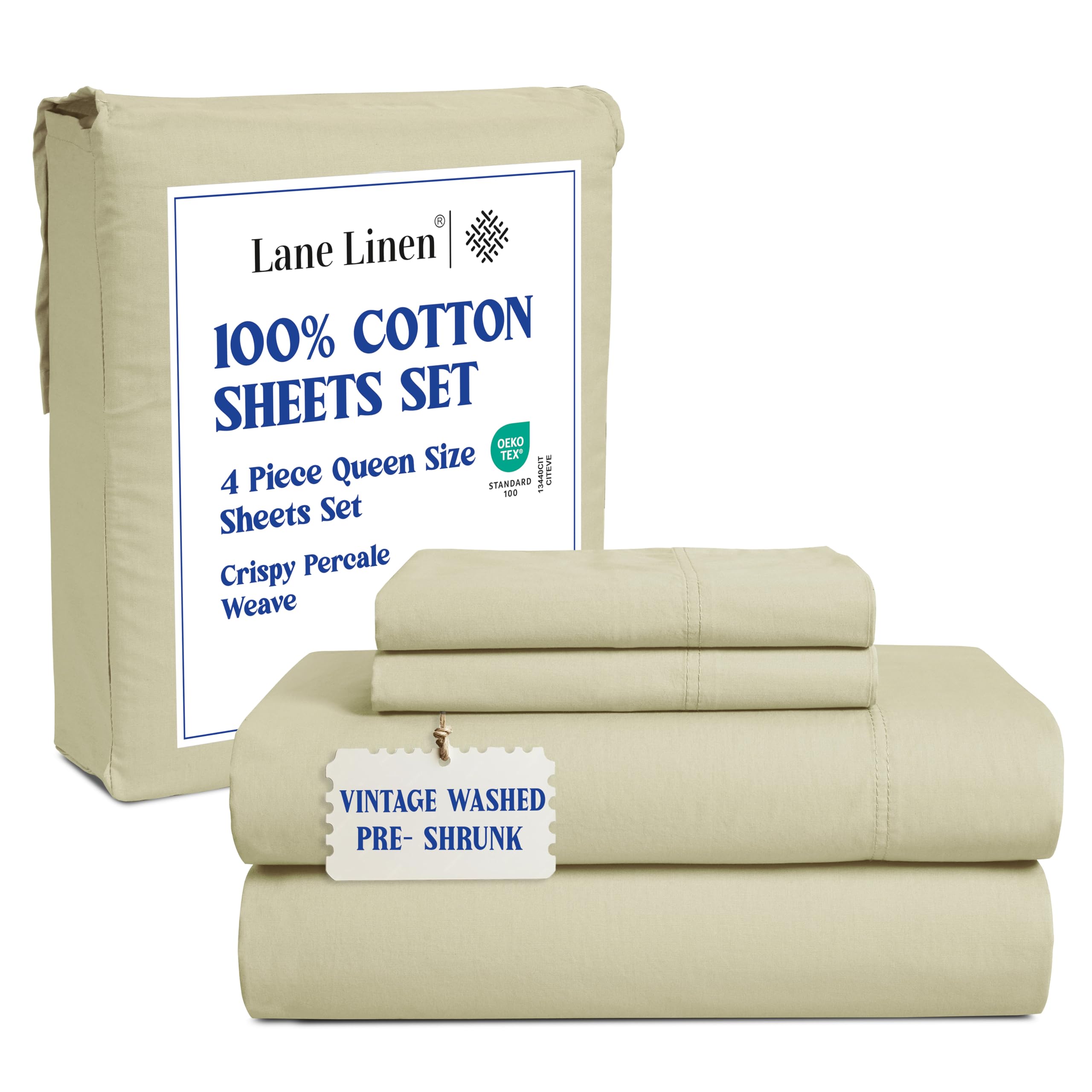 Amazon.com: Lane Linen 100% Cotton Sheets Queen Size - 4Pc Queen Size ...