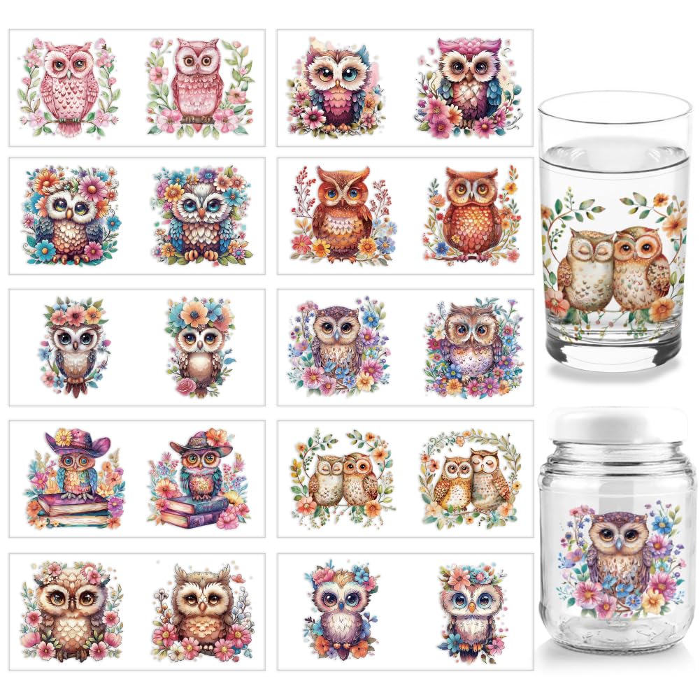 Amazon.com: arricraft 10 Sheets Owl UV DTF Cup Wrap for 16OZ Glass ...