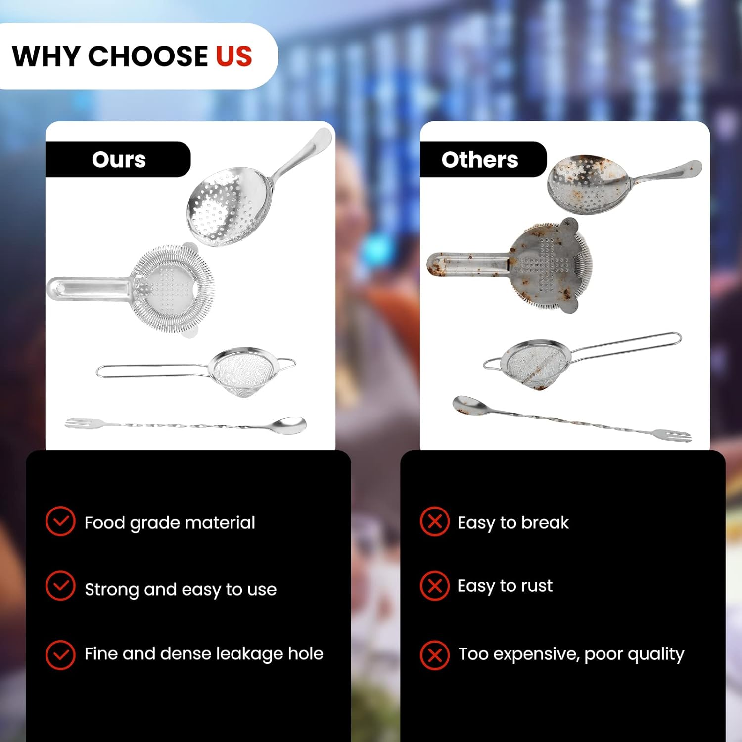 Pack Cocktail Strainer Set, Stainless Steel Bar Tools Including ...