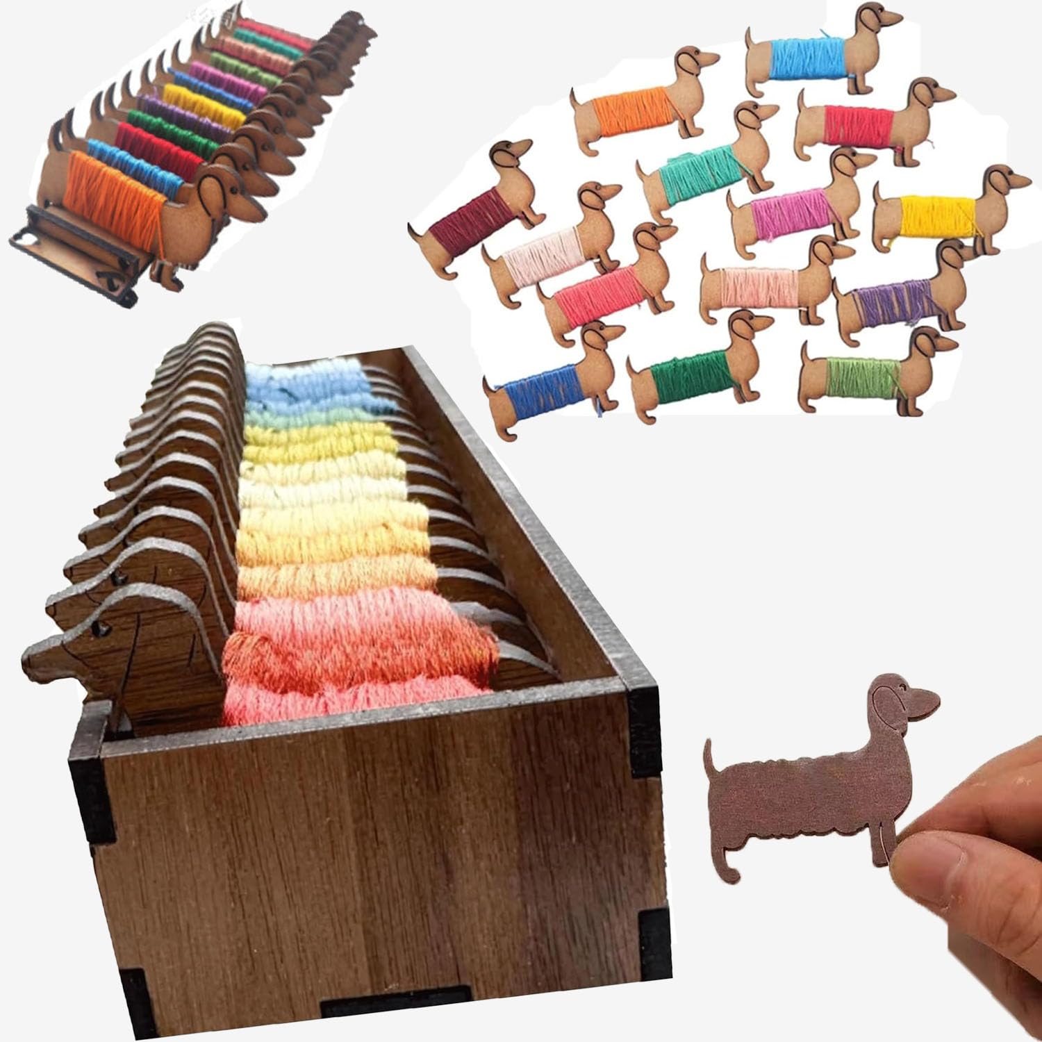 Wooden Animal Bobbin Set, Dachshund Bobbin Set, Embroidery Floss ...