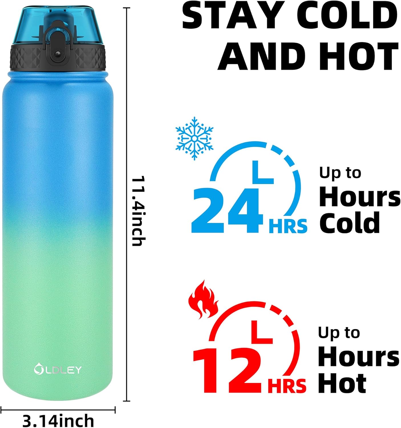 Oldley Botella de agua aislada de acero inoxidable de 32 onzas con popote para adultos y niños ...