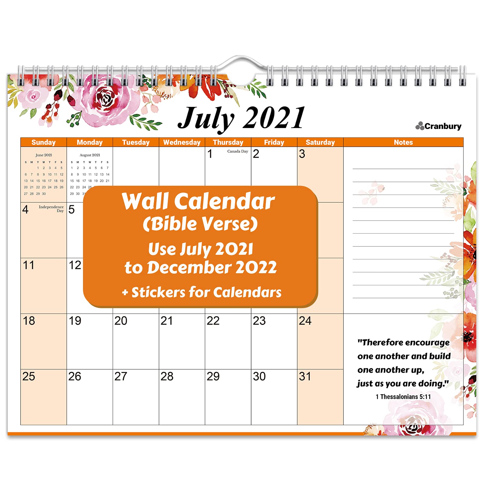 Cranbury Christian Wall Calendar 2021 2022 Bible Verse 8 5x11 ...