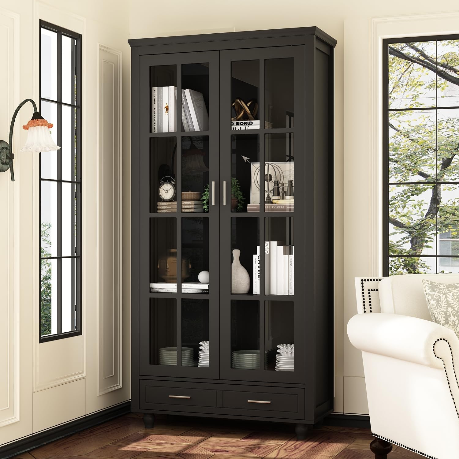 Amazon.com: ECACAD Bookcase Storage Cabinet with Glass Doors & Drawer ...