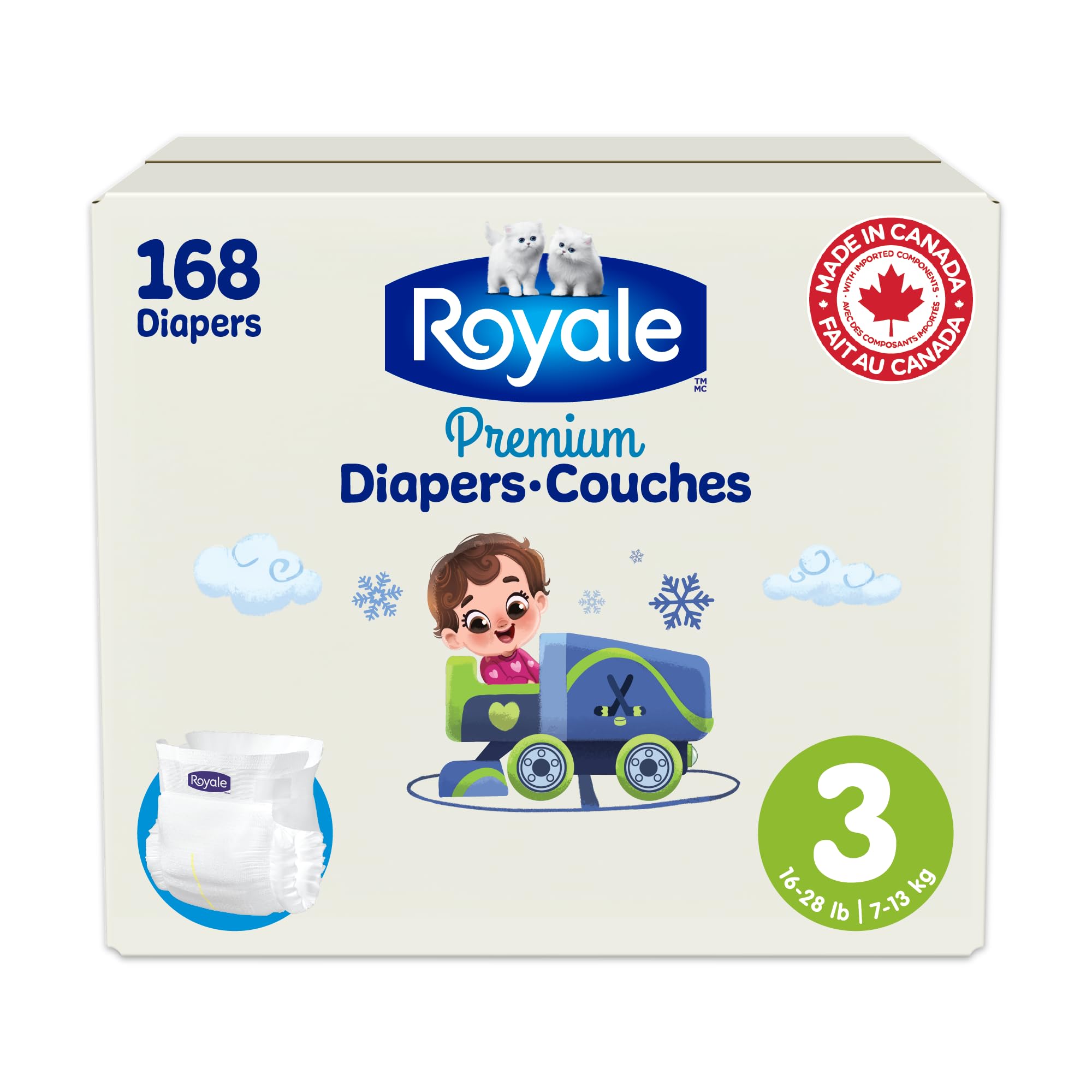 Royale Premium Diapers, Size 3 (16-28 lb), 168 Count, Disposable Baby ...