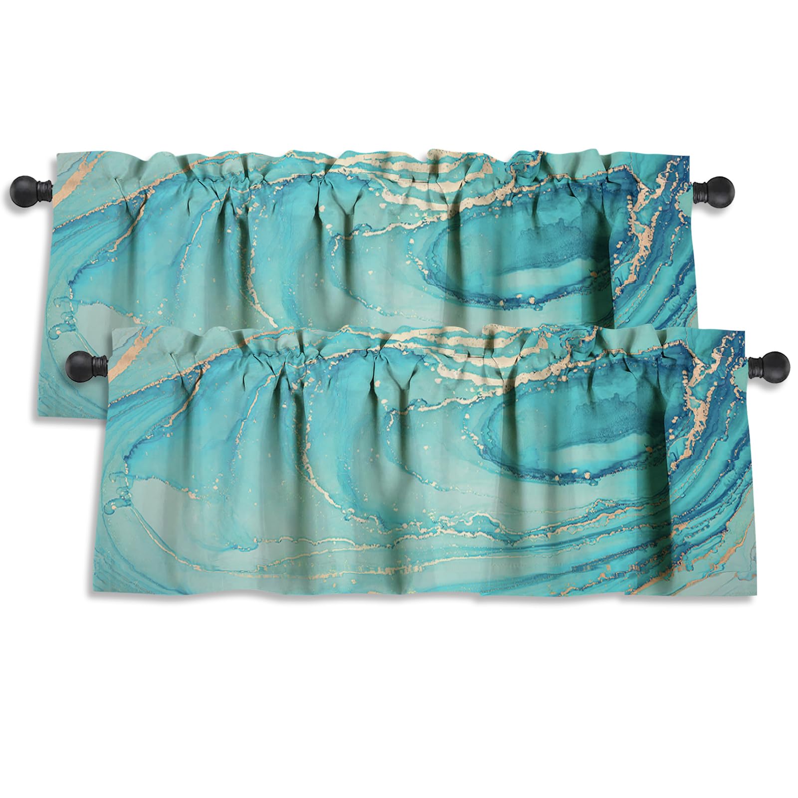 Amazon.com: LALILO Teal Kitchen Curtains Abstract Art Valances for ...