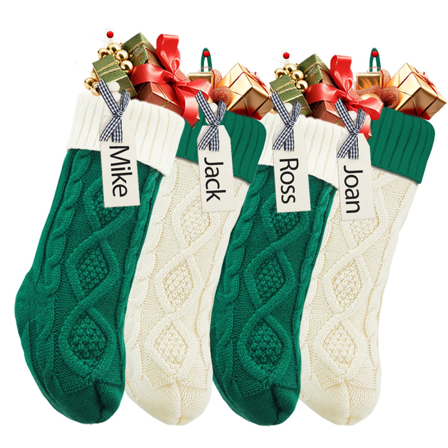 Amazon.com: houscly Splicing Color Christmas Stockings with Name Tags ...
