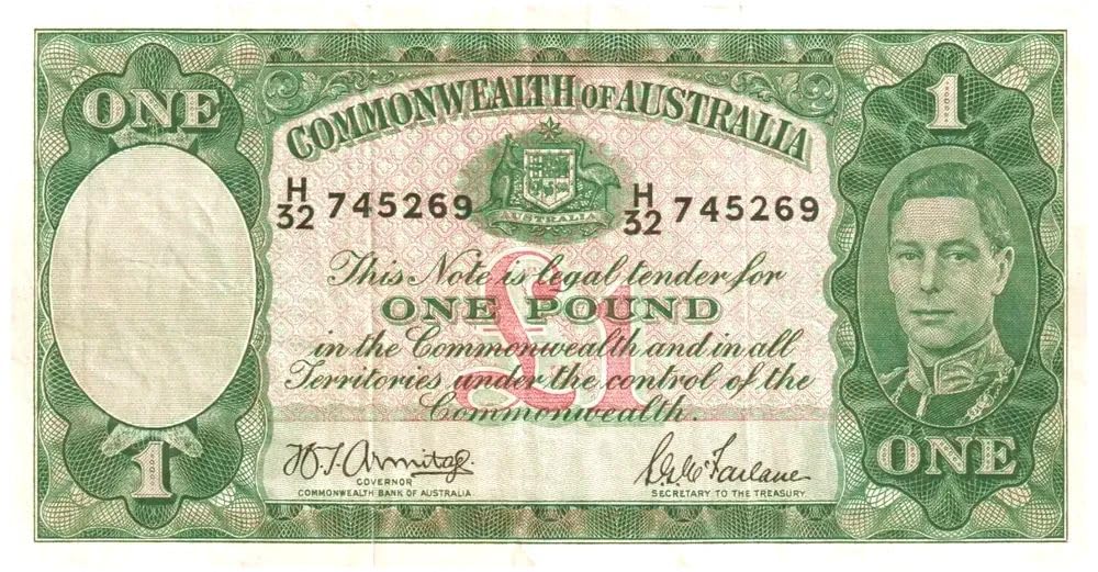 1942 TDLR SUPERB 1942 AUSTRALIA 1 POUND NOTE w KING GEORGE VI! JAMES ...
