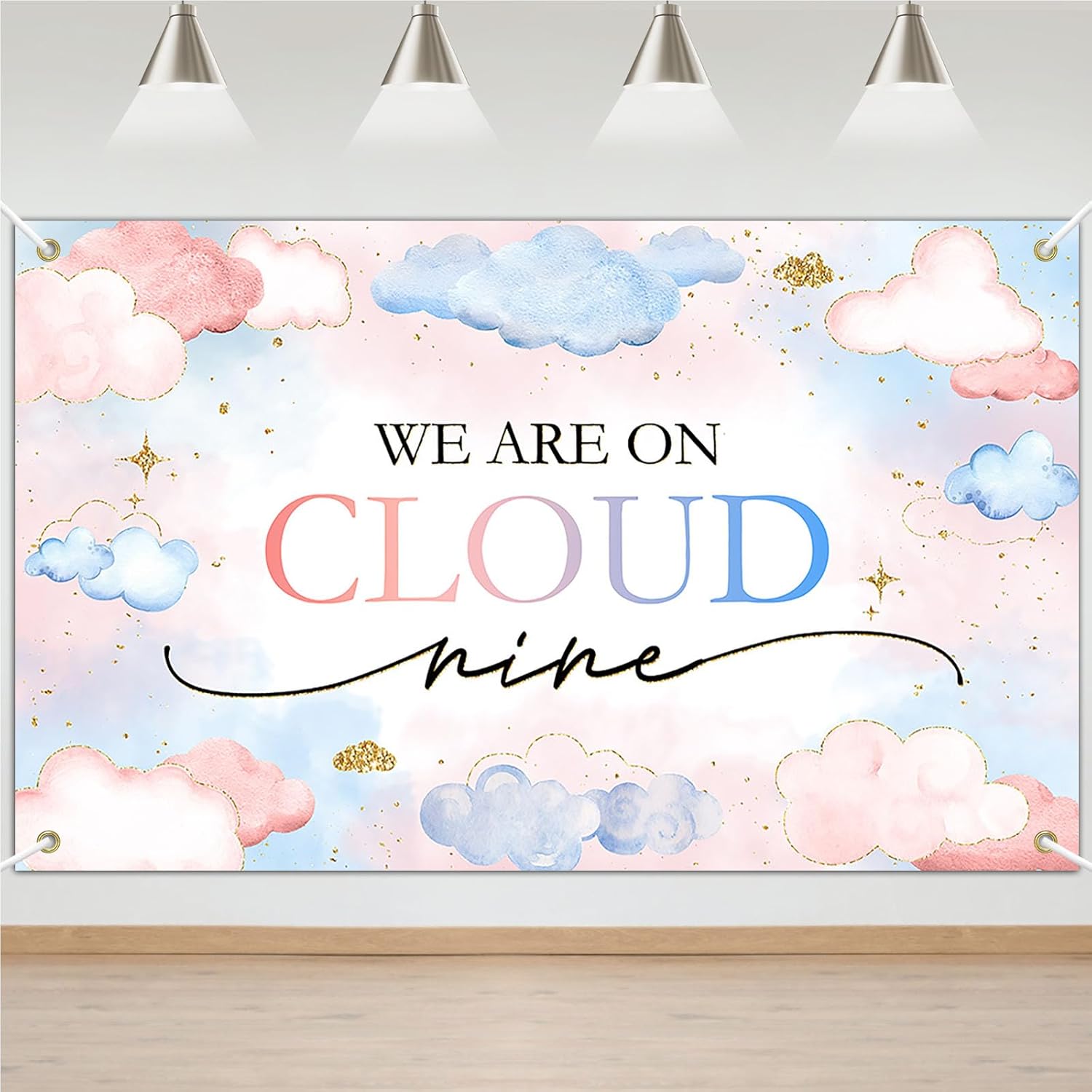 Amazon.com: Avezano We're on Cloud Nine Baby Shower Banner Blue Pink ...