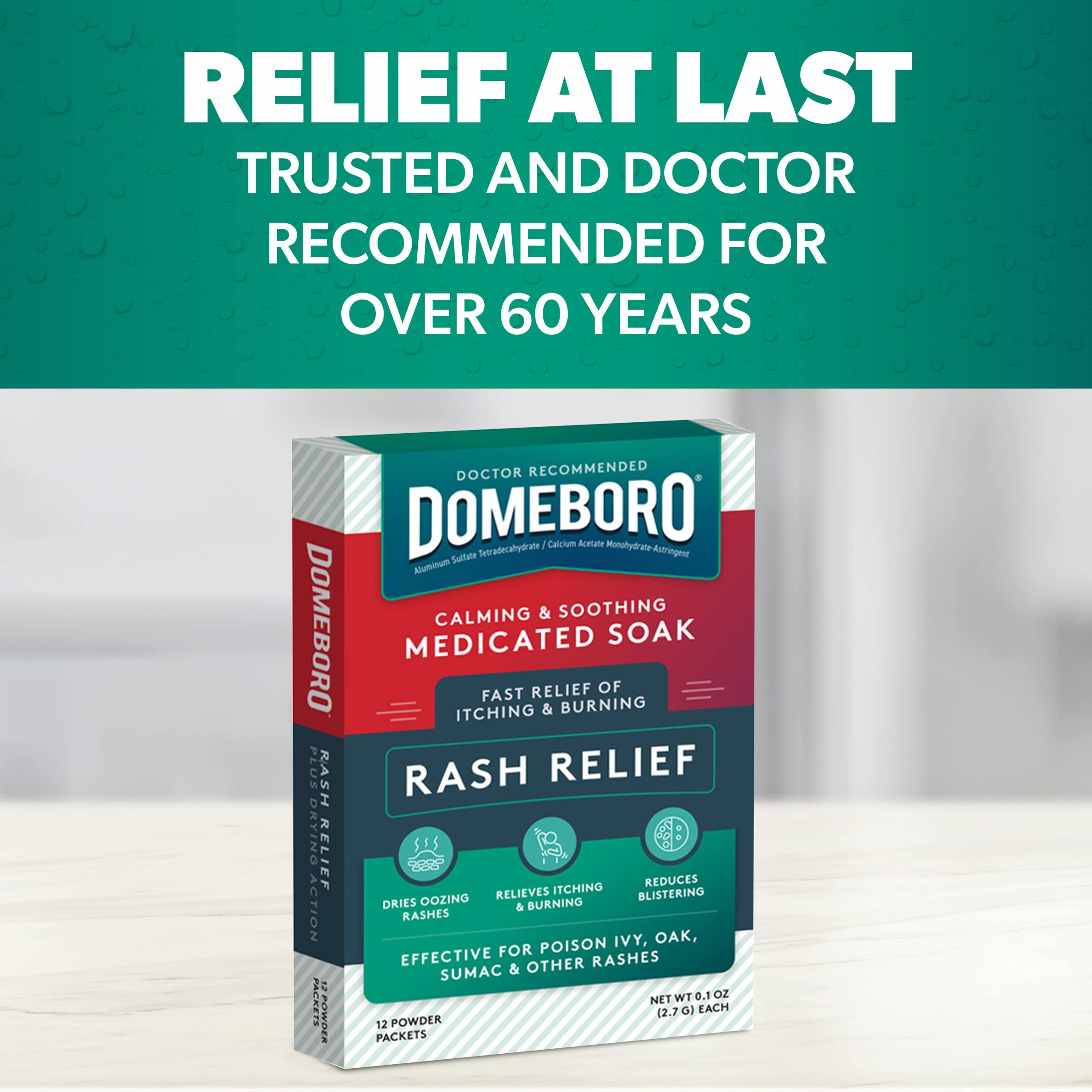 Domeboro Medicated Soak Rash Relief (Burow’s Solution), 12 Count (Pack ...