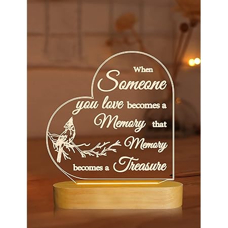 Bereavement Gift Sympathy Gift Heart Shaped Night Light Crystal Acrylic ...