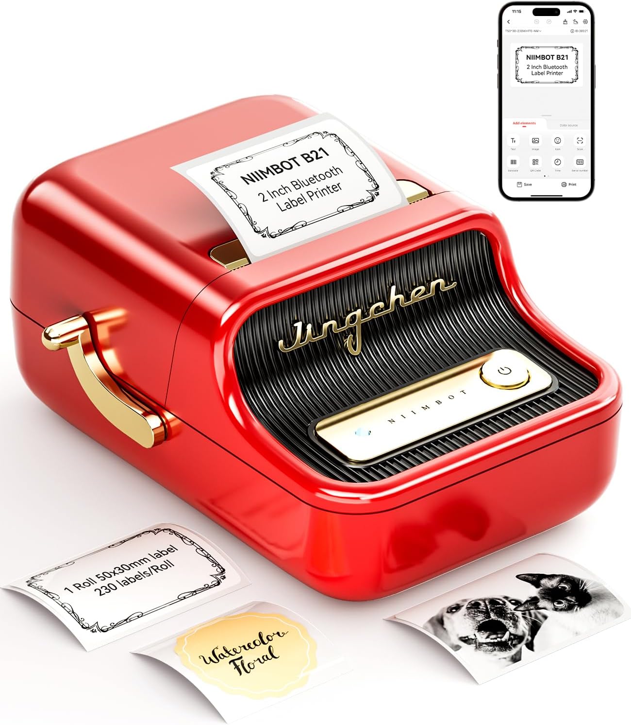 Amazon.com : NIIMBOT B21 Red Label Maker and 2 Rolls Tape Bundle ...