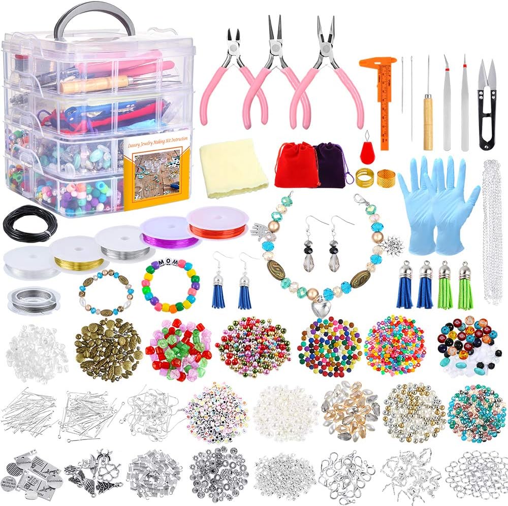 Adults Deluxe Jewelry Making Beads Mix Pliers Findings Starter Kit Gift ...