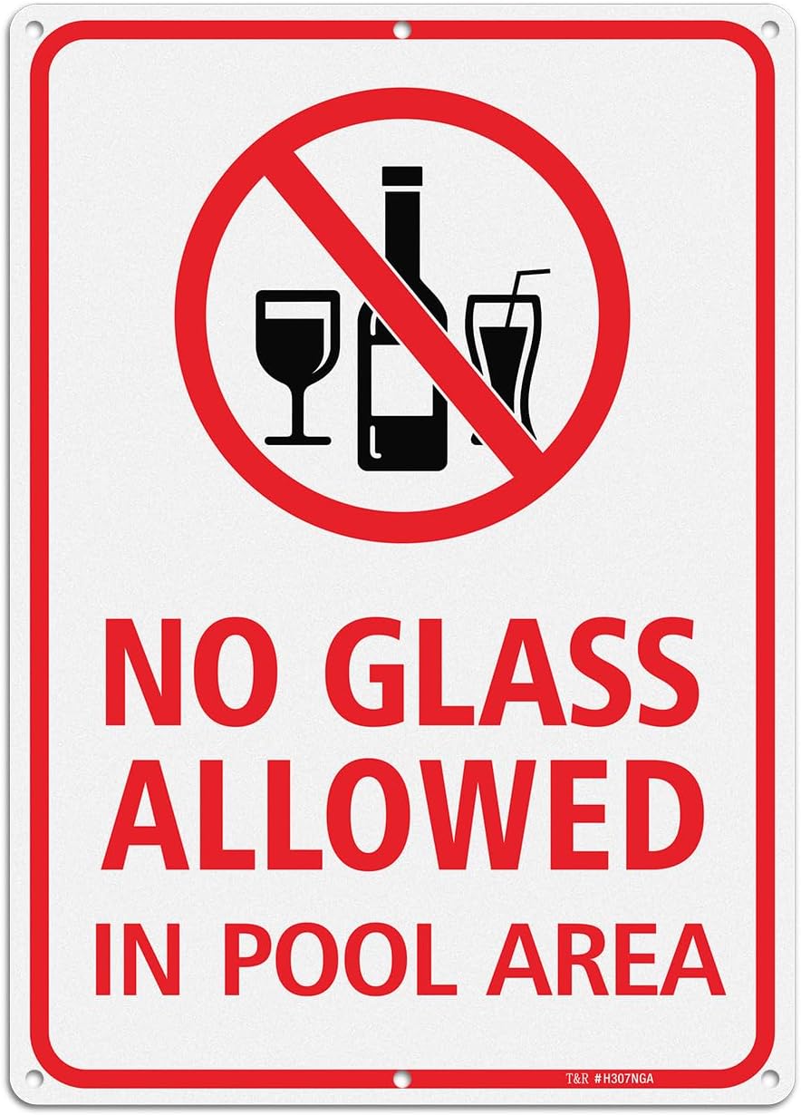 Amazon.com: T&R No Glass Allowed In Pool Area Sign - 1 Pack - 14"x10 ...