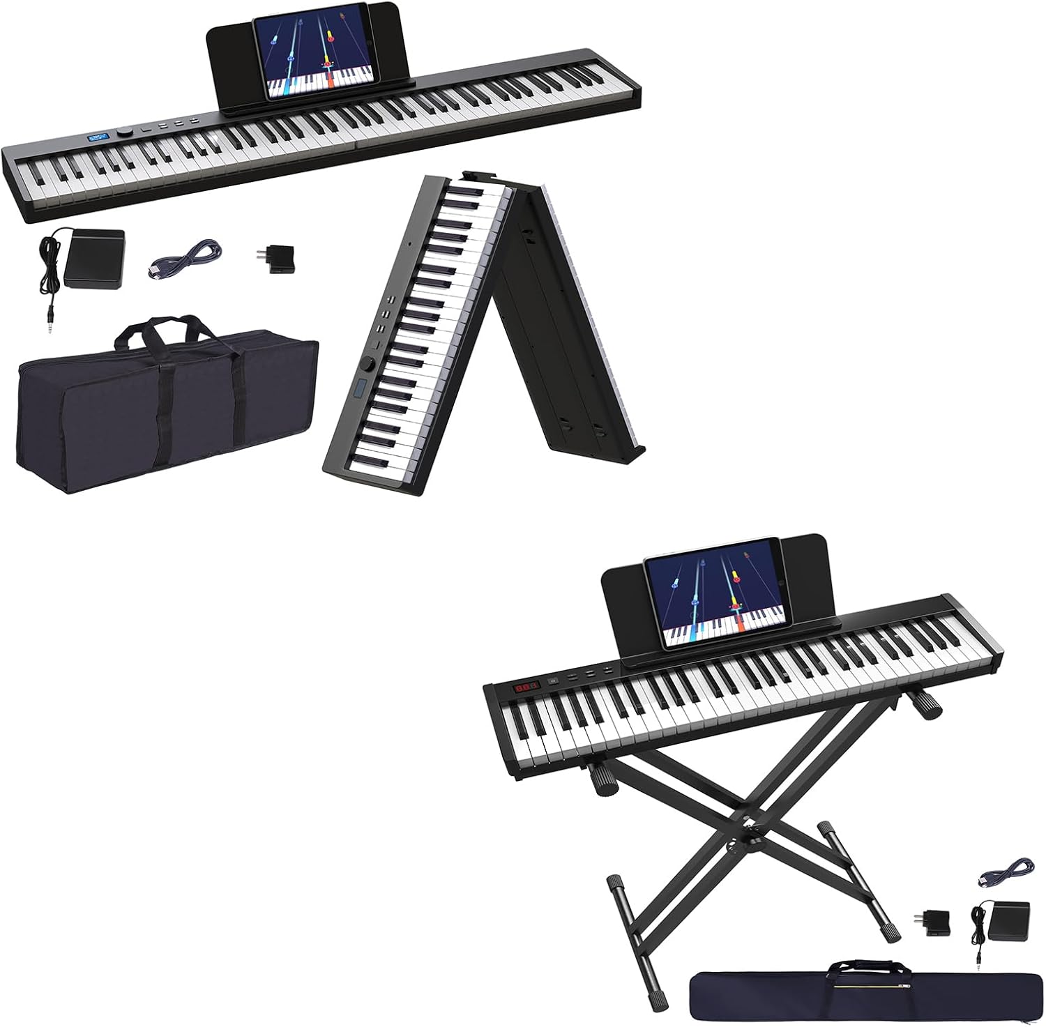 Amazon.com: KONIX Folding Piano Keyboard 88 Key Semi-Weighted Foldable ...
