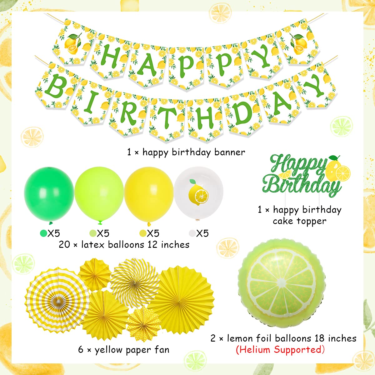 Buy Lemon Birthday Decorations Happy Birthday Banner Cake Topper for ...