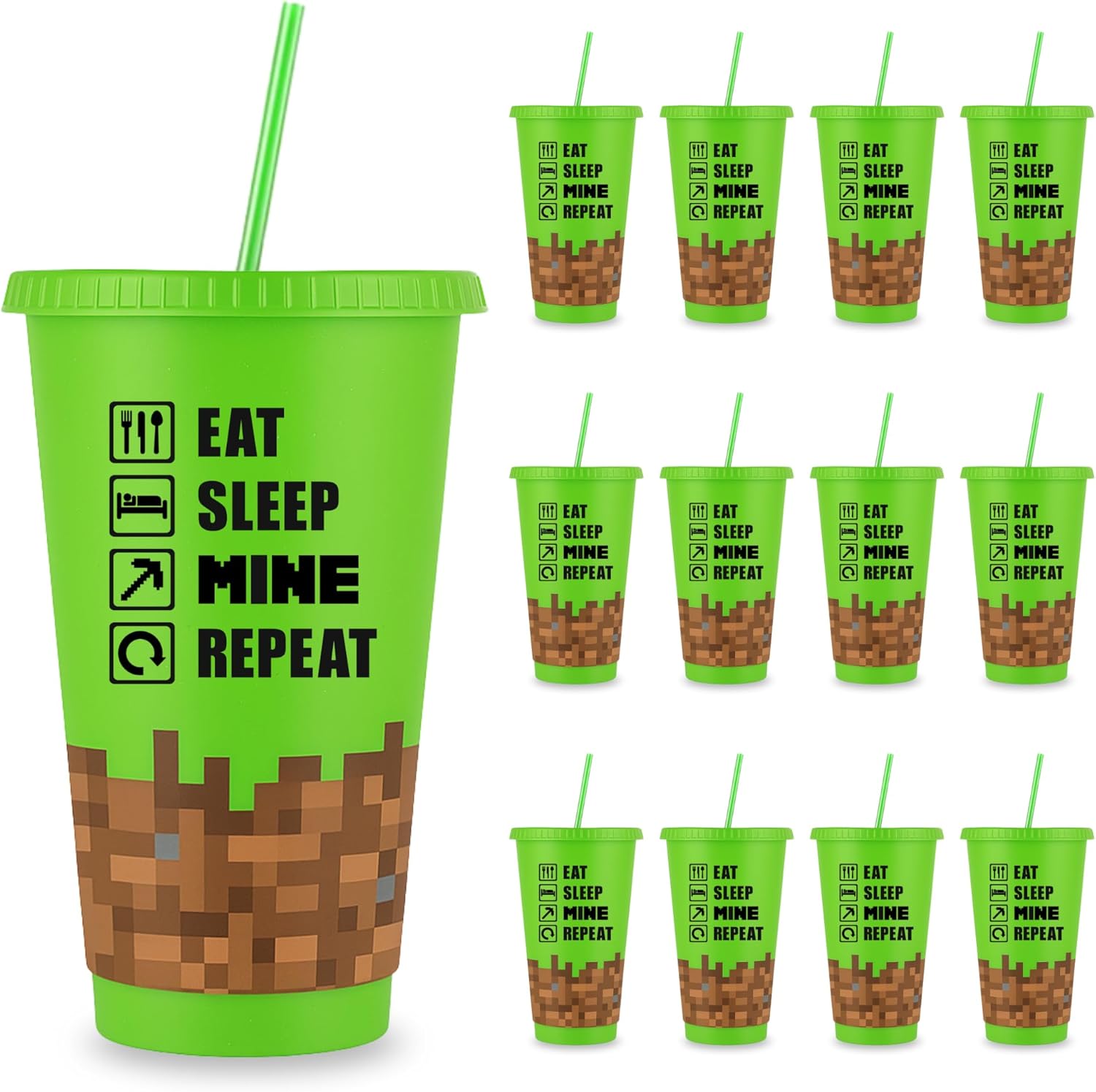 Amazon.com | 12pcs Pixel Party Favors Plastic Cups with Lids and Straws ...