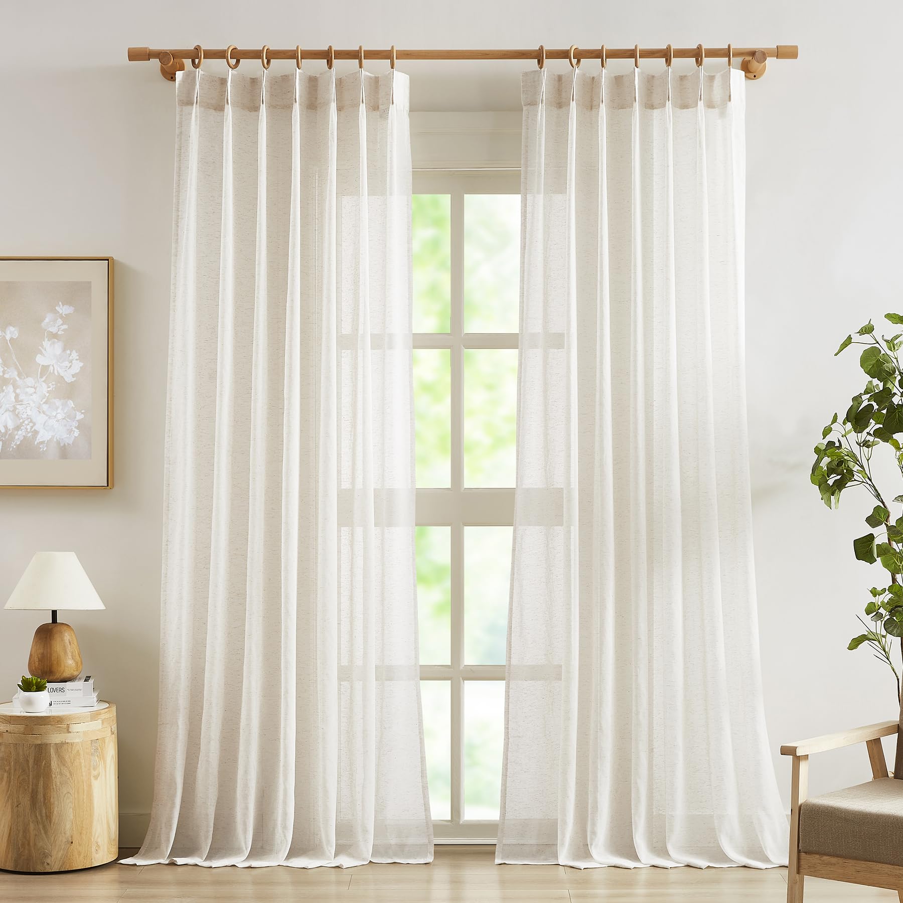 Amazon.com: FMFUNCTEX Linen Sheer Pinch Pleated Curtains for Living ...