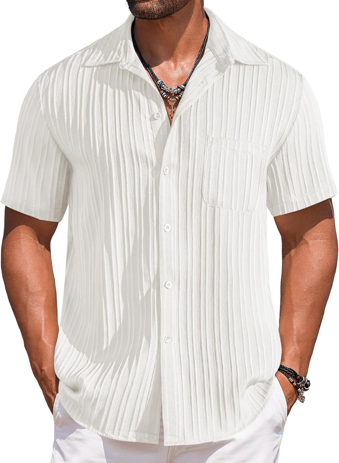 Amazon.com: COOFANDY Men's Casual Short Sleeve Button Down Shirts Textured Summer Beach Shirts ...
