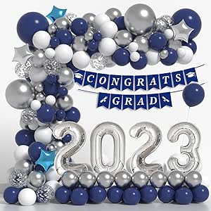 Amazon.com: Graduation Decoration 2023 -Navy Blue Silver Balloon Garland Arch Kit with Navy Blue ...