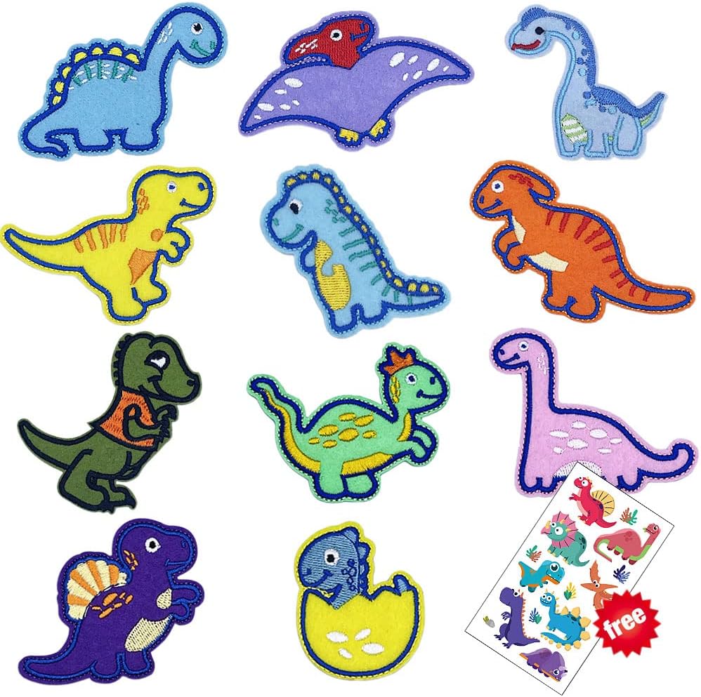 Amazon.com: Dinosaur Embroidered Patches, Cute Dinosaur Theme Iron On Patches for Clothes 11Pcs ...