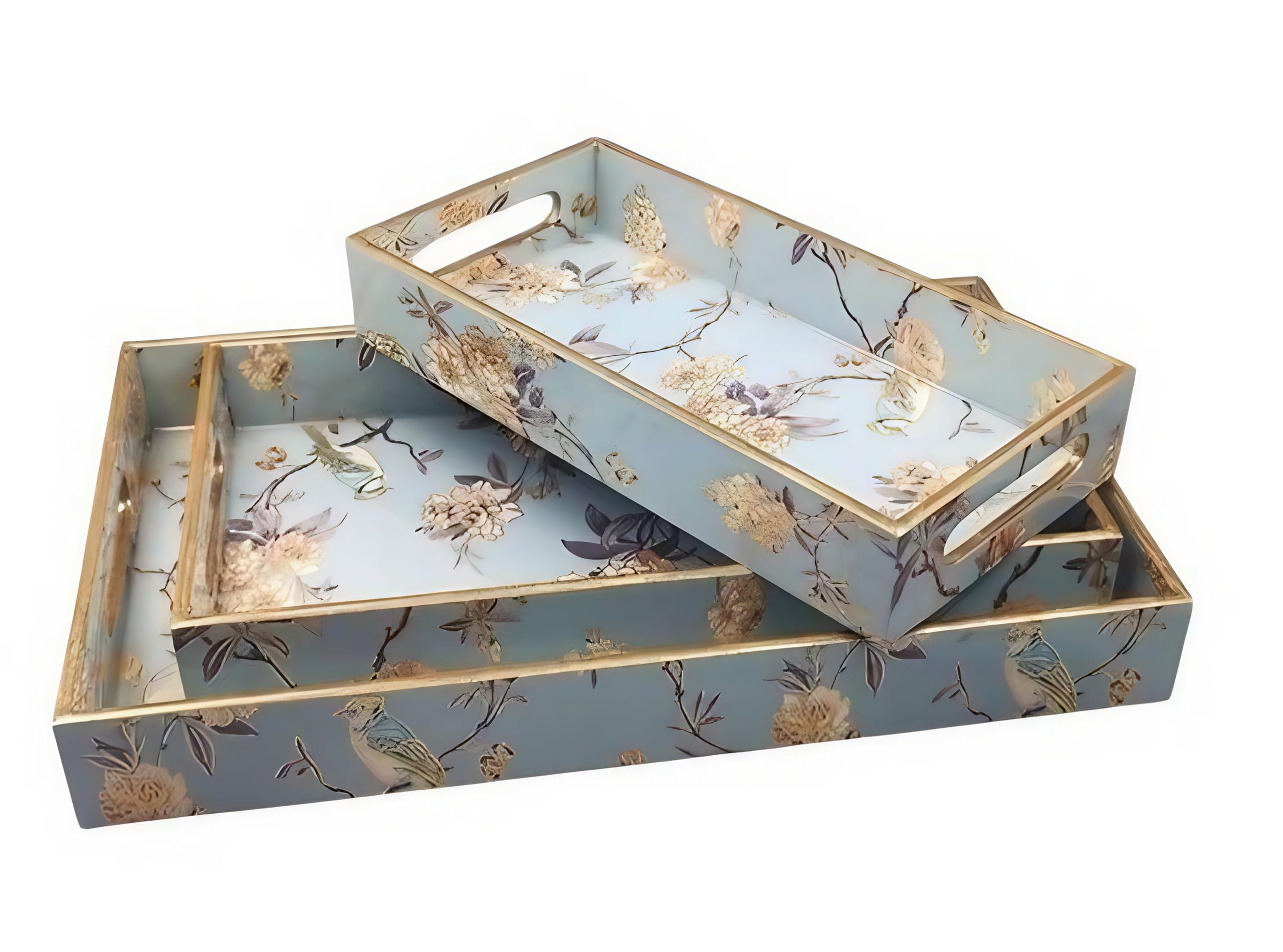 TrayFi Set of 3 MDF Wood Trays Enamel Coated| Rectangle Trays Set of 3 ...