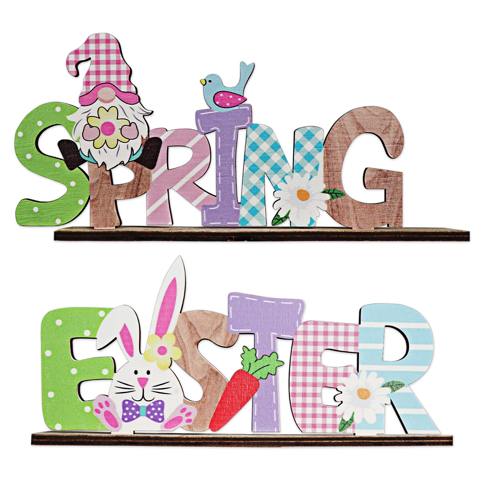 heigudan Spring Easter Decorations Wooden Cute Rabbit Gonk Table Stand ...