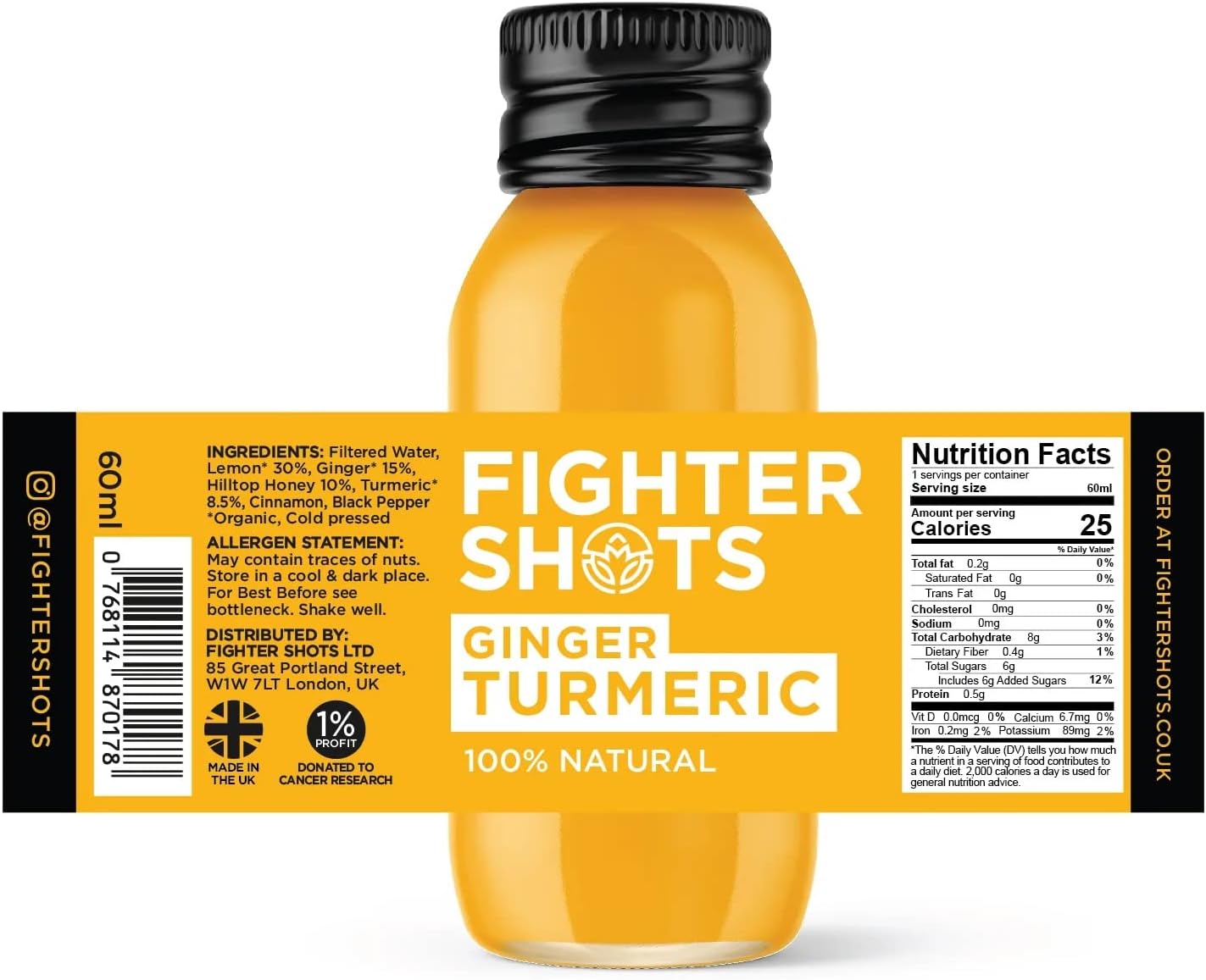 Fighter Shots Ginger + Turmeric Shot 60 ml : Amazon.co.uk: Health ...