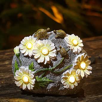 Argodaze Resin Solar Garden Figurines Tortoise with Daisies and 6 LED ...