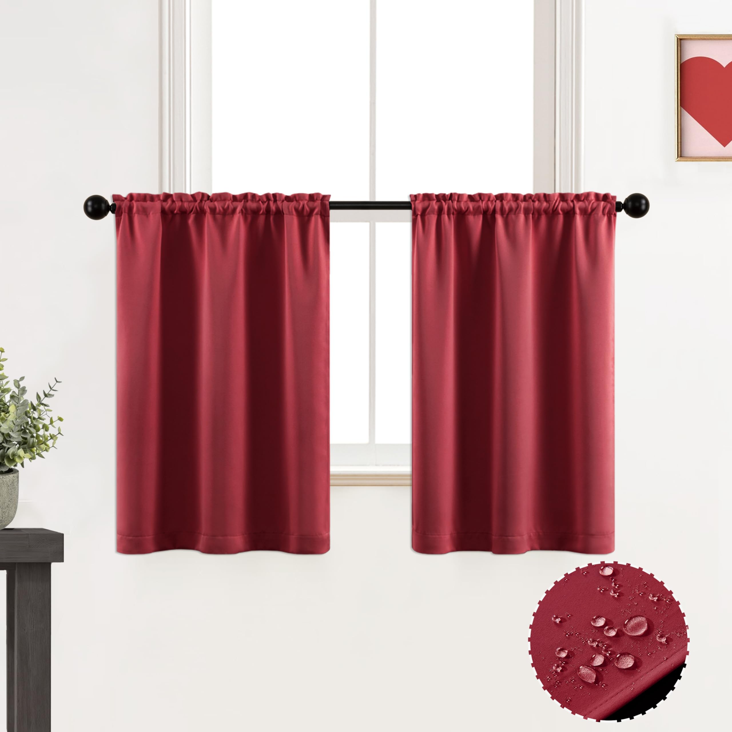 Red Bathroom Window Curtains Valentines Day Romantic Love Hearts Red