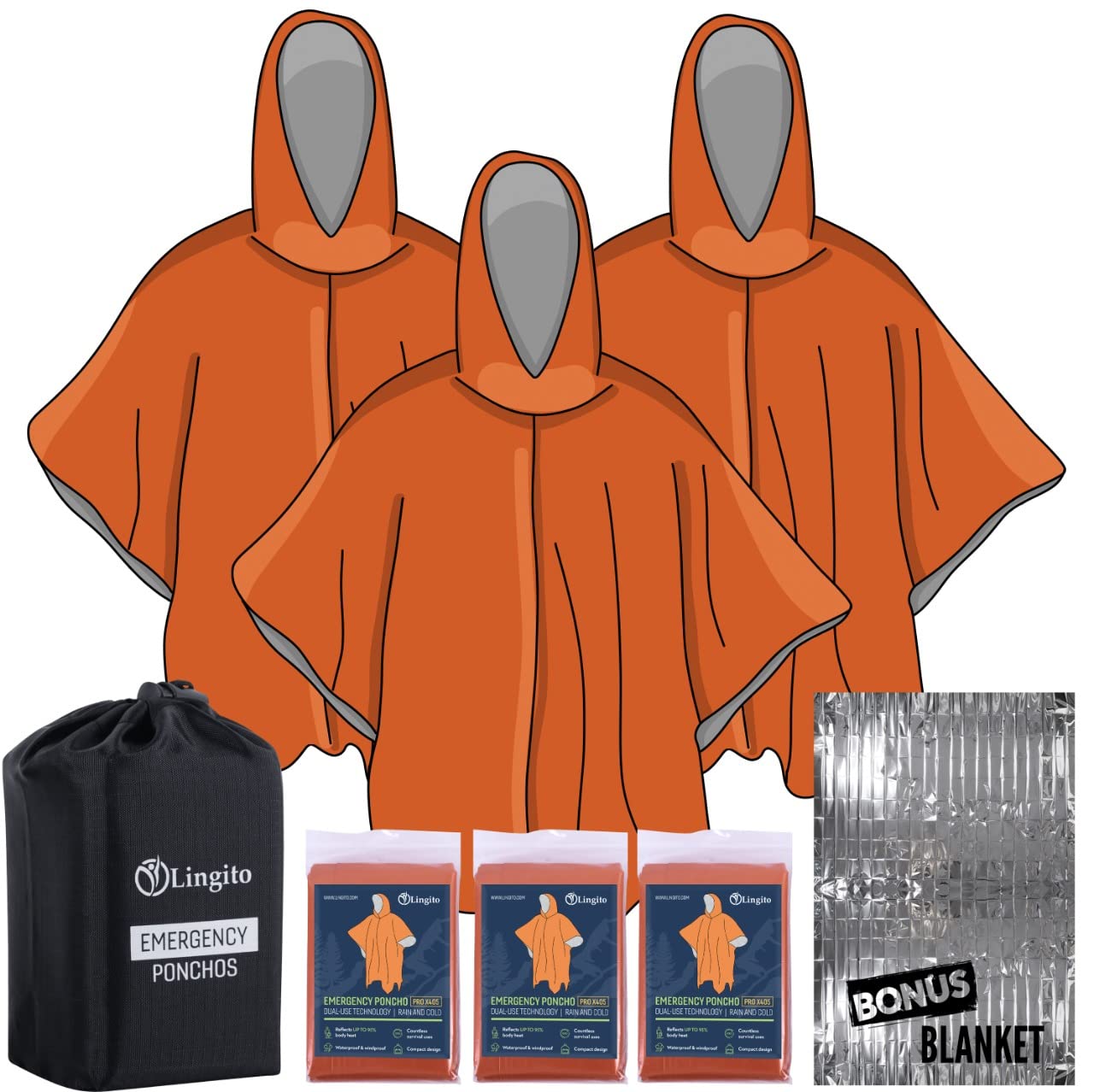 Snapklik.com : Lingito Emergency Poncho, Thermal Survival Poncho ...