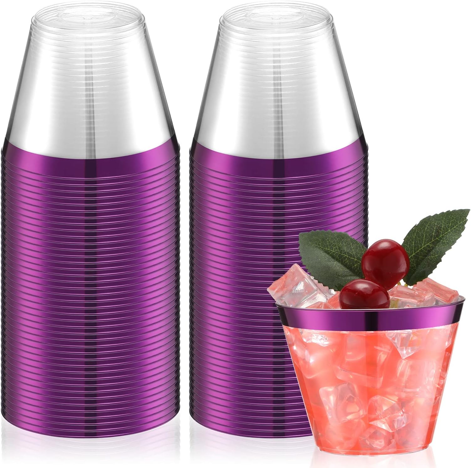 Amazon.com: 100 Purple Glitter Plastic Cups and 1 Silver Ice Tong Set ...