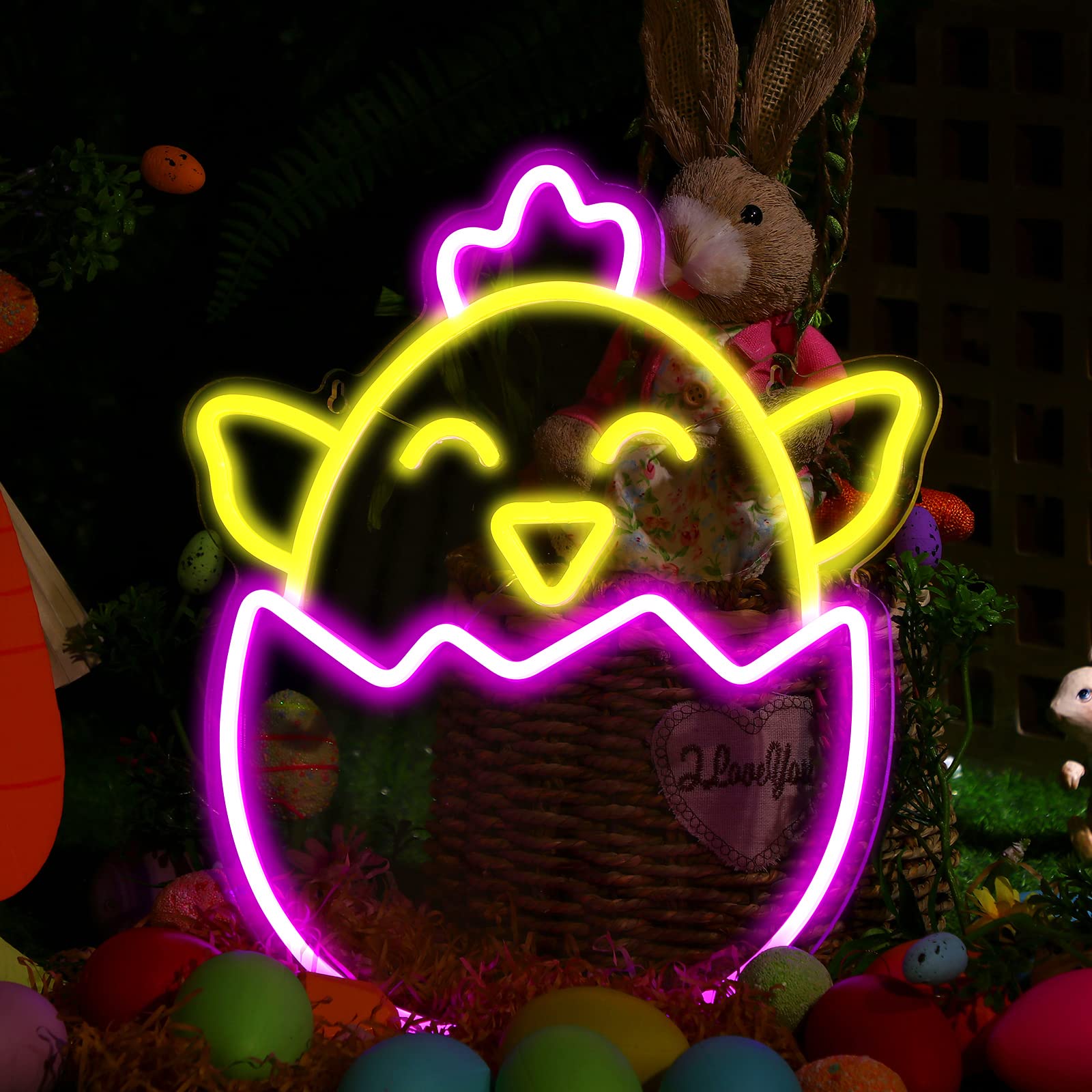 Threan Easter Chick Neon Signs Easter Decorations Light up Neon LED ...