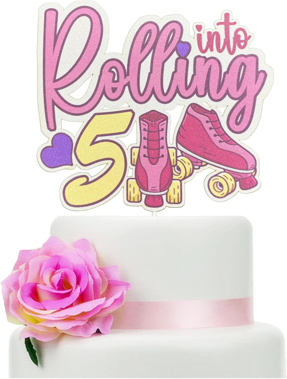 Amazon.com: Roller skating 5th Birthday Cake Topper - Rolling into 5 ...