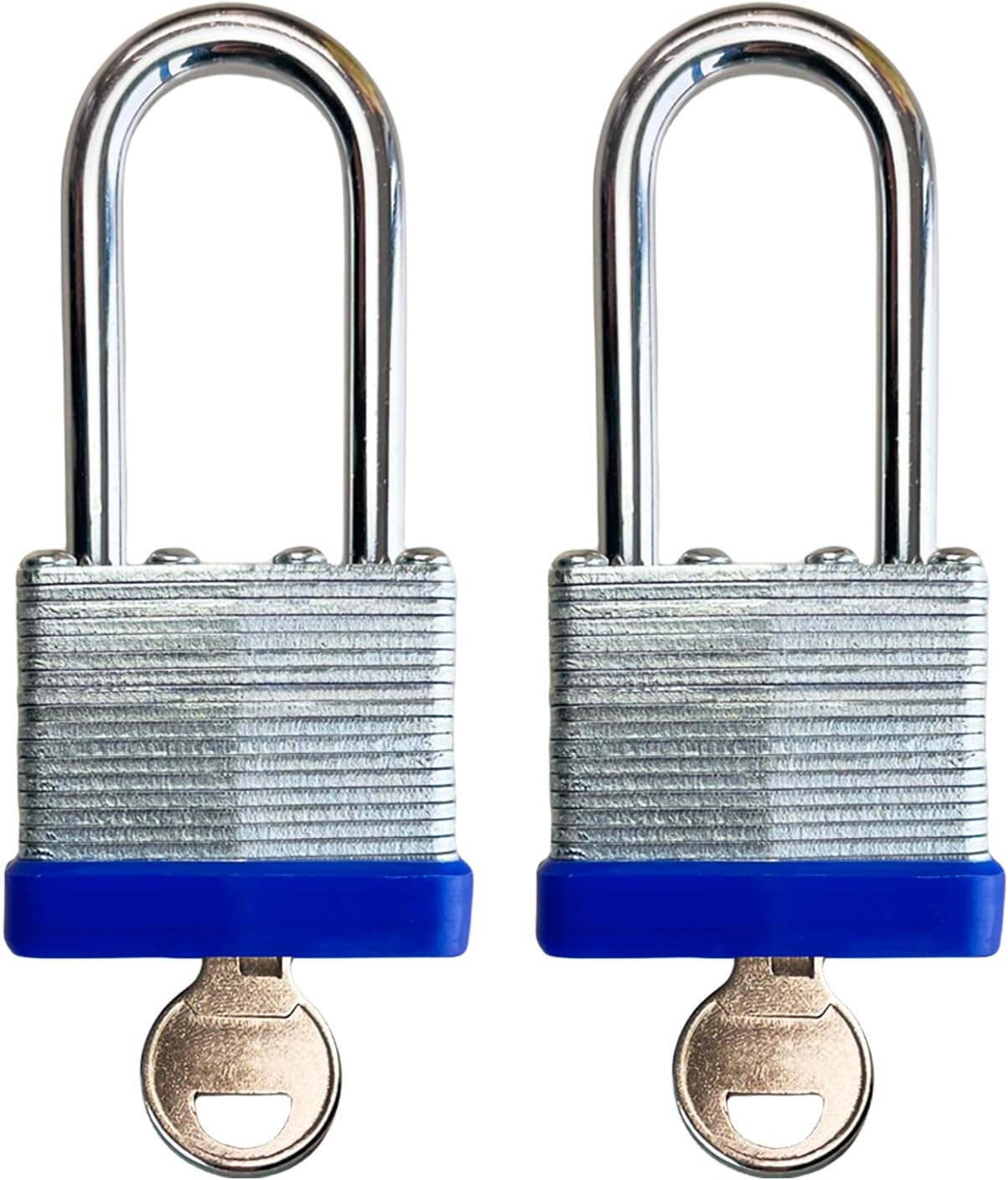 M METERXITY 2 Pack Steel Padlock - Steel Keyed Alike Padlock Chrome Plated Finish Harden Long ...