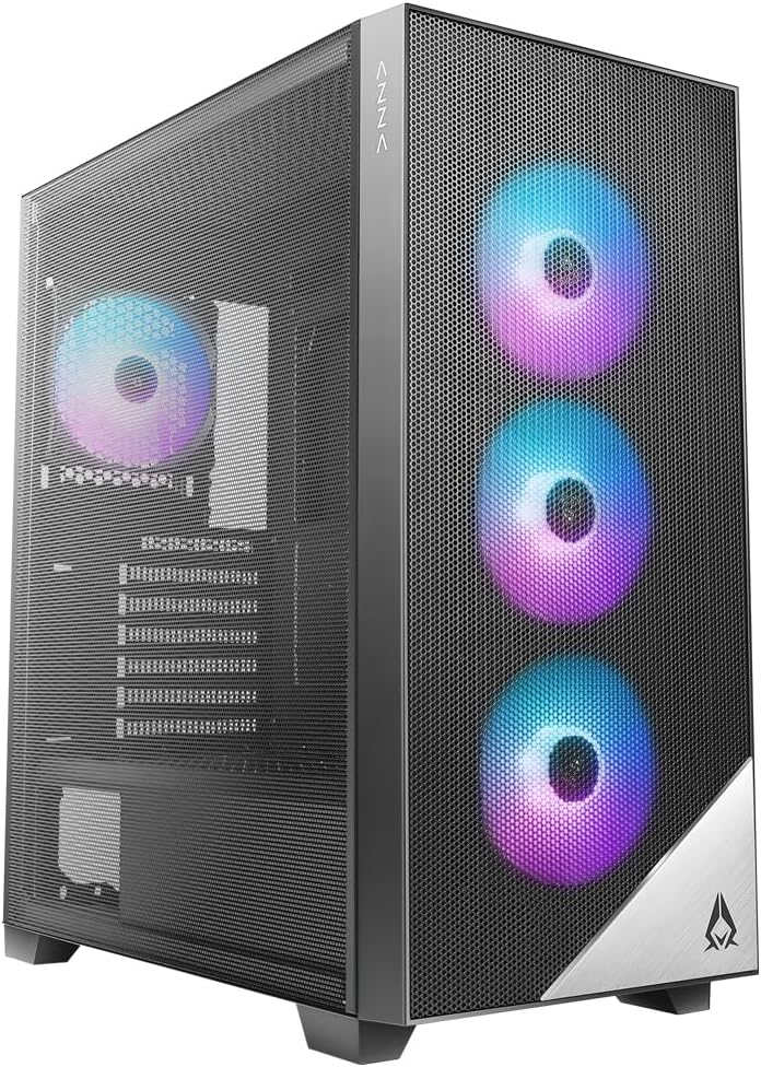 AZZA AERO Black, CSAZ-480, ATX Computer Case, Metal Mesh Side Panel, 4 ...