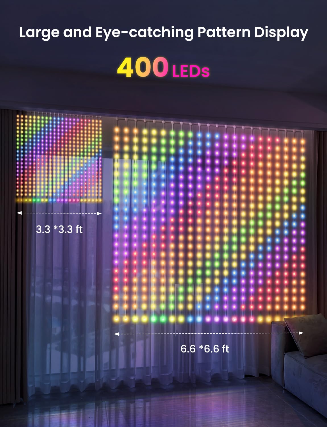 Snapklik.com : LED Curtain Light, 400 LEDs, Smart RGB+IC Color Changing ...