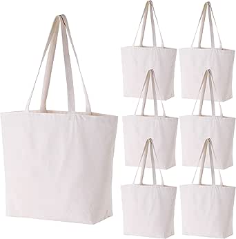 Amazon.com: Firecolor Chic Canvas Grocery Bag 6pc Set 18"x15"x5’’ Big ...